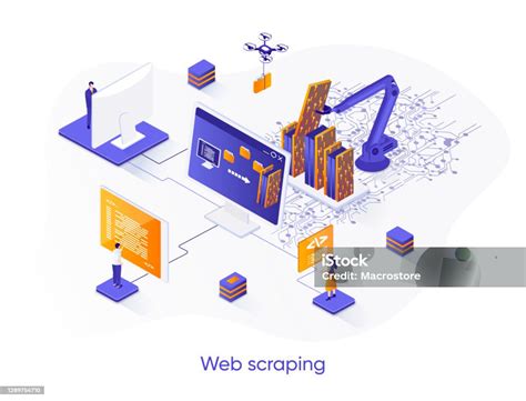 Web Scraping Isometric Web Banner Data Extraction Software Isometry Concept Process Of Automatic