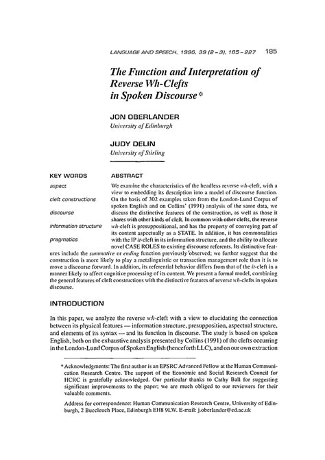 Pdf The Function And Interpretation Of Reverse Wh Clefts In Spoken