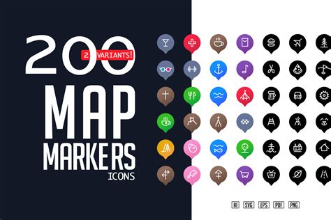 200 Map Markers Icons Set Custom Designed Icons ~ Creative Market