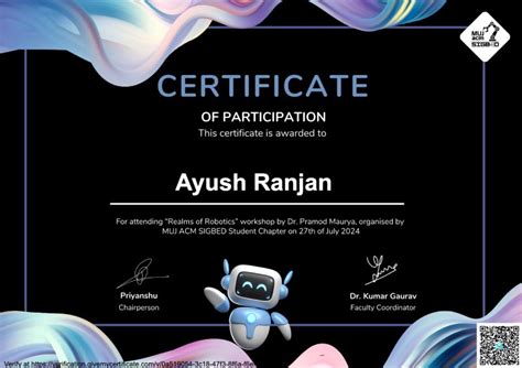 Attended Realms Of Robotics Workshop By Muj Acm Sigbed Ayush Ranjan