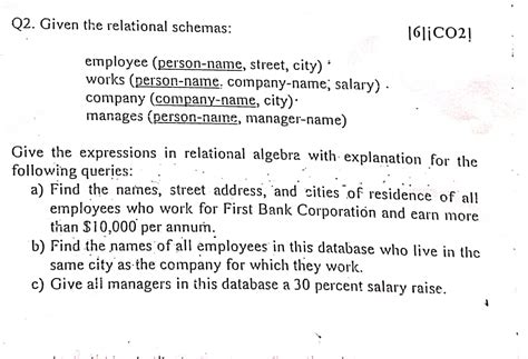 solved q2 ﻿given the relational schemas employee