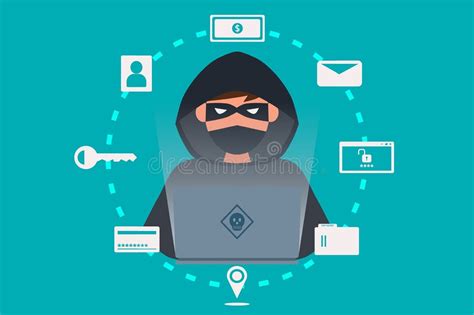 Hacker Or Cyber Criminal With Laptop Stealing User Personal Data