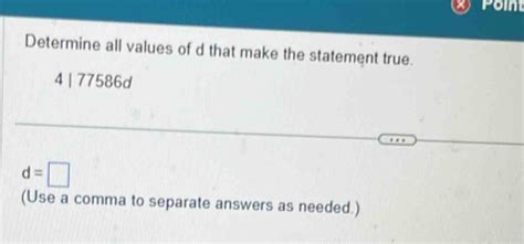 solved point determine all values of d that make the statement true 4