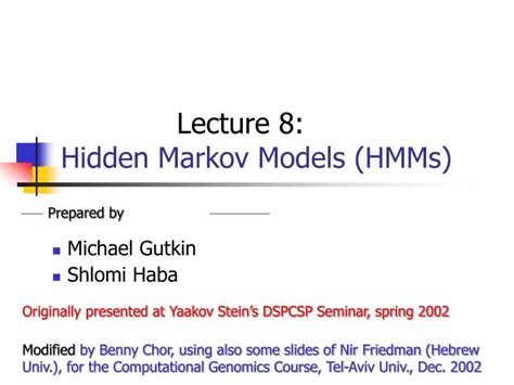Ppt Lecture 8 Hidden Markov Models Hmms Powerpoint Presentation