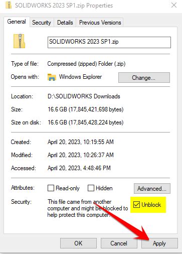 Unblock Solidworks Installation Zip Files Before Unzipping