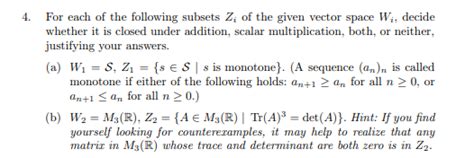 Solved For Each Of The Following Subsets Z Of The Given Chegg