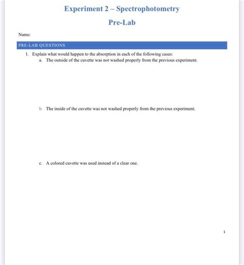 Solved Experiment 2 Spectrophotometry Data Sheet And