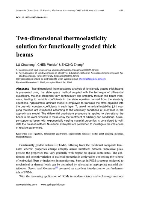 Pdf Two Dimensional Thermoelasticity Solution For Functionally Graded