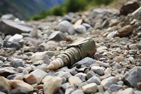 Premium Photo A Photo Of An Exploded Mortar Shell Lying On A Rocky Surface