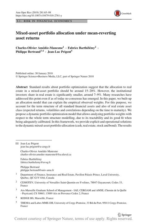 Mixed Asset Portfolio Allocation Under Mean Reverting Asset Returns
