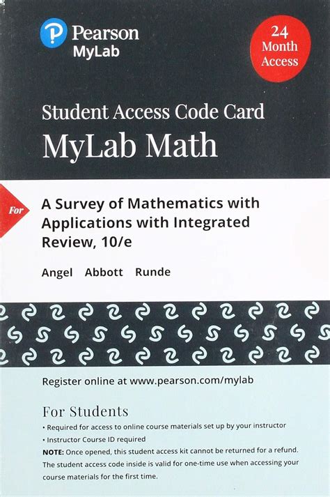 Mylab Math With Pearson Etext Month Standalone Access Card For A Survey Of Mathematics
