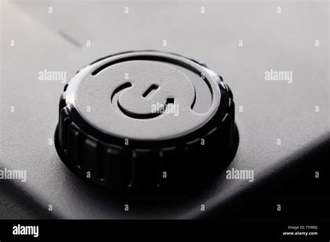 Power Control Black Button On And Off Electronic Devices From Expensive Plastic Stock Photo