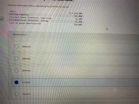 solved using the information below calculate gross profit