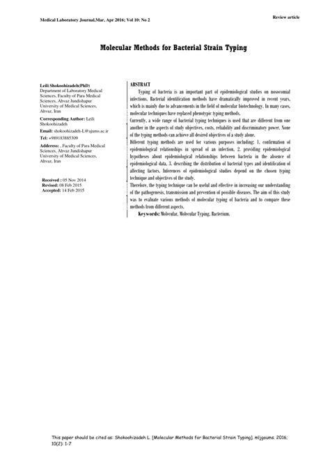 Pdf Molecular Methods For Bacterial Strain Typing