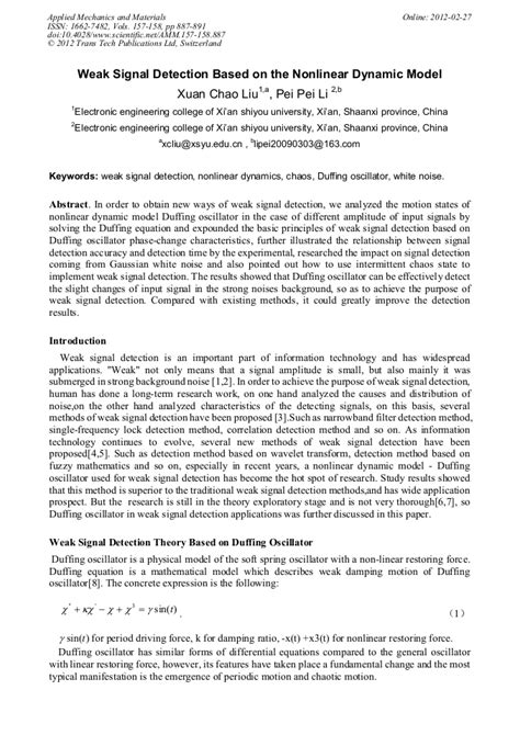 weak signal detection based on the nonlinear dynamic model scientific