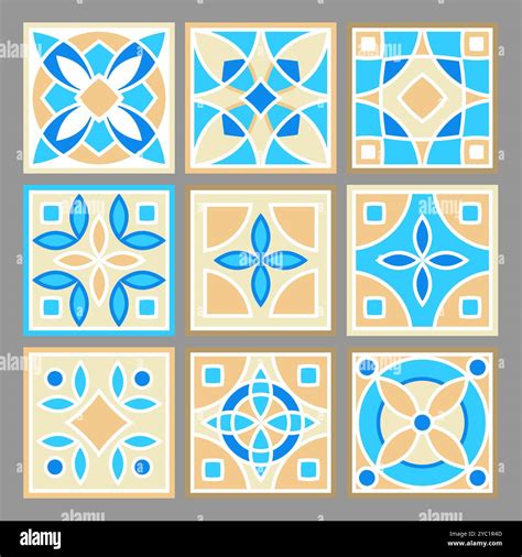 Set Of Vector Hand Drawn Pattern Of Square Ceramic Tile Ornate Patchwork Pattern Design Floor