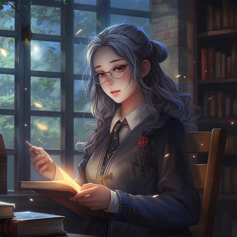 Premium Ai Image Anime Girl Reading A Book In A Library With A Book