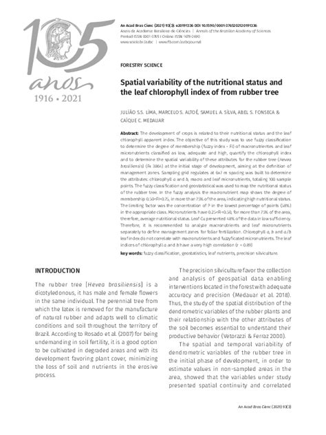 Pdf Spatial Variability Of The Nutritional Status And The Leaf