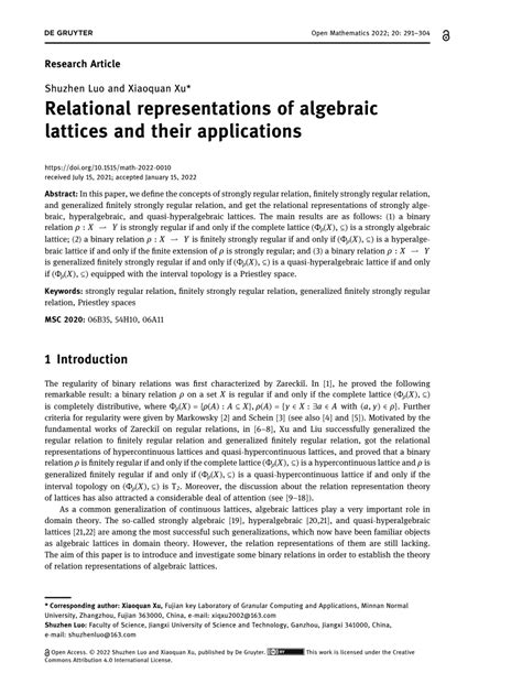 Pdf Relational Representations Of Algebraic Lattices And Their Applications