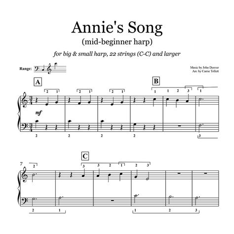 Annies Song Mid Beginner Sheet Music Learning The Harp