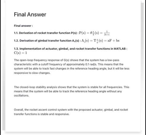 Solved Final Answer Derivation Of Rocket Transfer Chegg