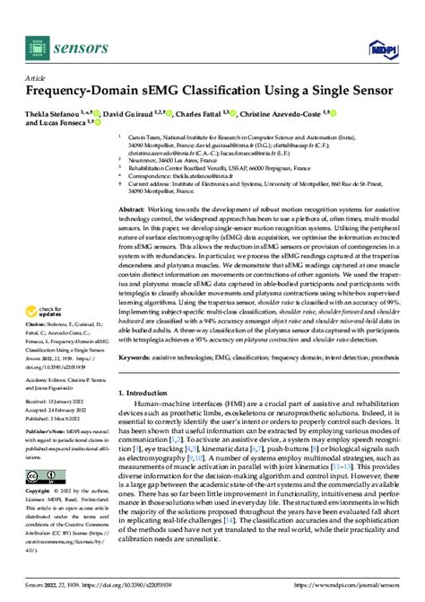 Pdf Frequency Domain Semg Classification Using A Single Sensor