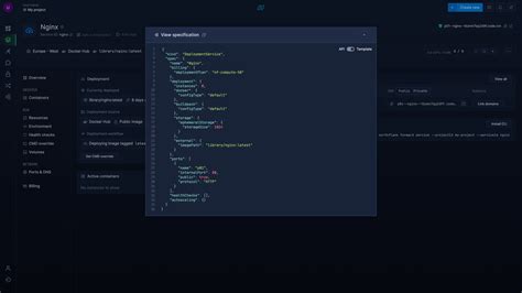 an example of a service template specification in the northflank