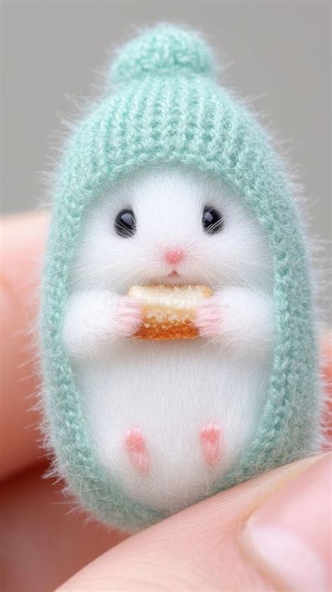 Adorable Hamster In A Cozy Knitted Outfit Enjoys A Tiny Snack Ai Stock