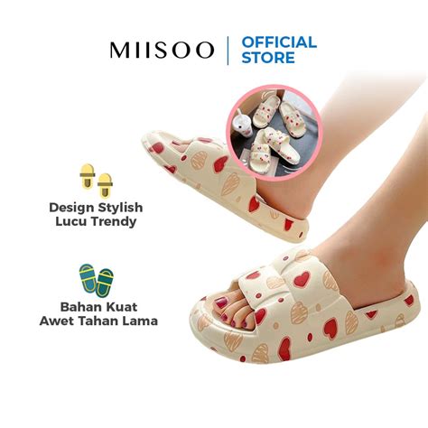 Jual Miisoo Sandal Wanita Karet Motif Love Import Anti Slip Premium Quality Sendal Wanita Jelly