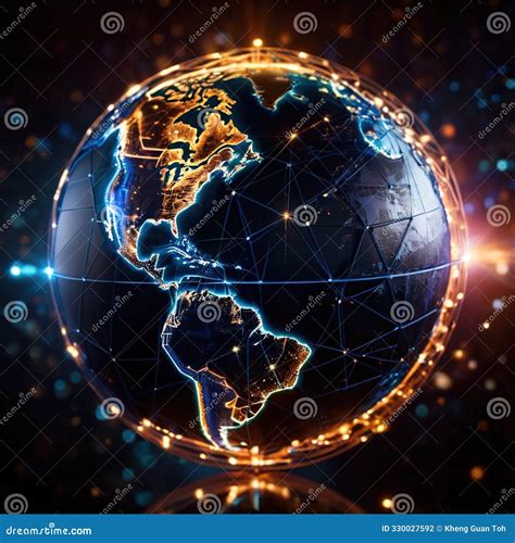 A Futuristic Digital Globe Showcasing Network Connections And Data Streams Stock Illustration