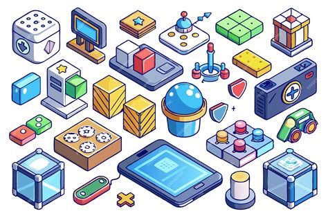 Isometric Game Design Elements Including Blocks Buttons Icons And More Premium Ai Generated Vector