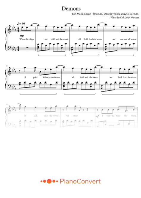 Demons Imagine Dragons Sheet Music Easy
