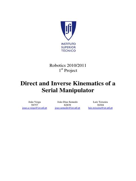 Direct And Inverse Kinematics Of A Serial Manipulator Pdf Euclidean Vector Kinematics