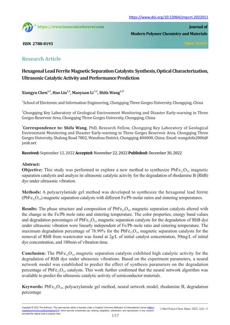 Pdf Hexagonal Lead Ferrite Magnetic Separation Catalysts Synthesis Optical Characterization