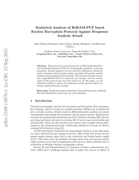 Pdf Statistical Analysis Of Reram Puf Based Keyless Encryption
