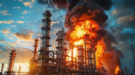 Premium Photo Major Fire At An Industrial Oil Refinery Powerful
