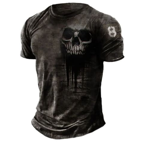 Mens T Shirts Summer 3d Vintage Horror Skull Top Hip Hop Rock