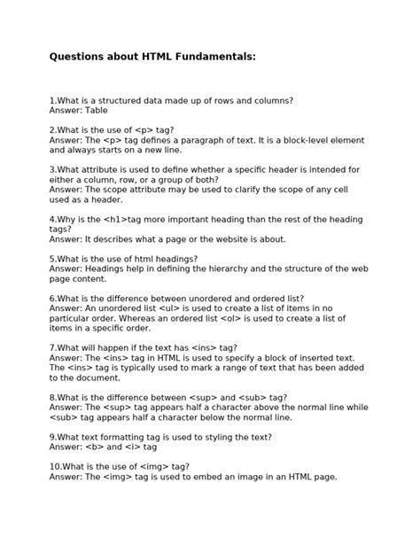 Html Fundamentals Questions Pdf