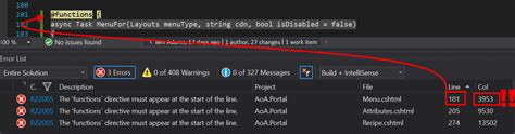Incorrect Razor Error `the Functions Directive Must Appear At The Start Of The Line` · Issue