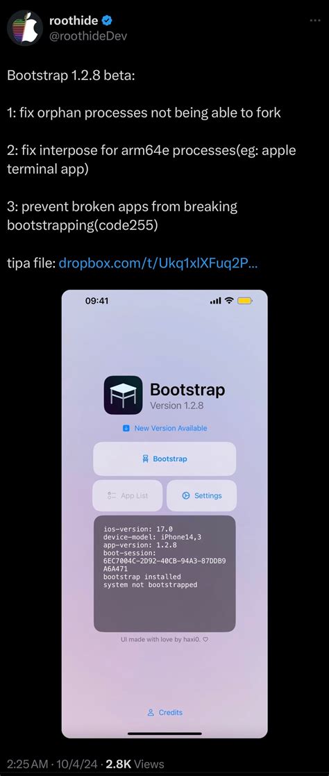 RootHide Bootstrap Updated To Version Beta With More Bug Fixes Improvements