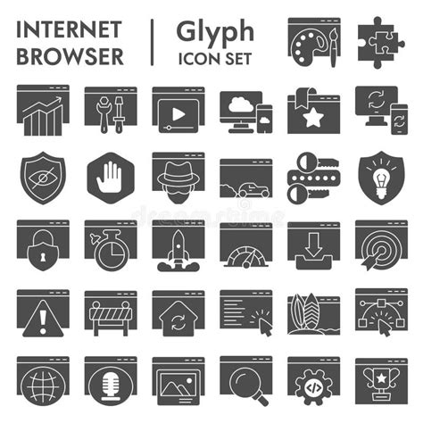 Browser Solid Icon Set Internet Technology Collection Vector Sketches Logo Illustrations Web