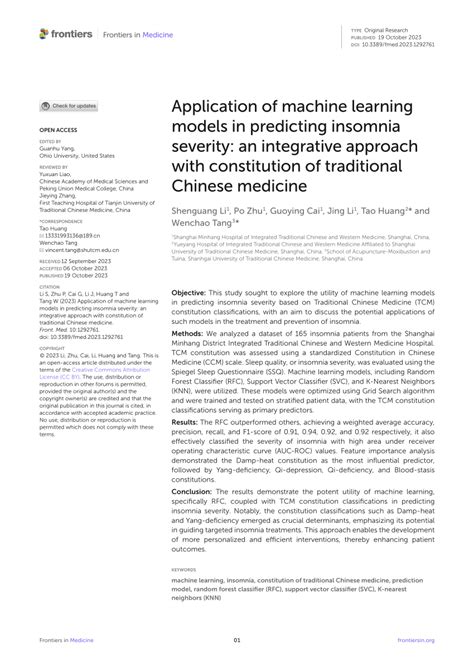 Pdf Application Of Machine Learning Models In Predicting Insomnia Severity An Integrative