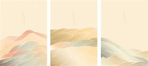 Abstract Landscape Background With Japanese Wave Pattern Vector