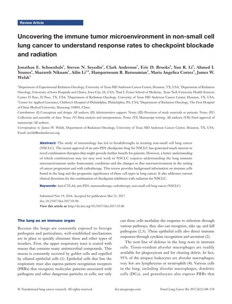 Pdf Uncovering The Immune Tumor Microenvironment In Non Small Cell Lung Cancer To Understand