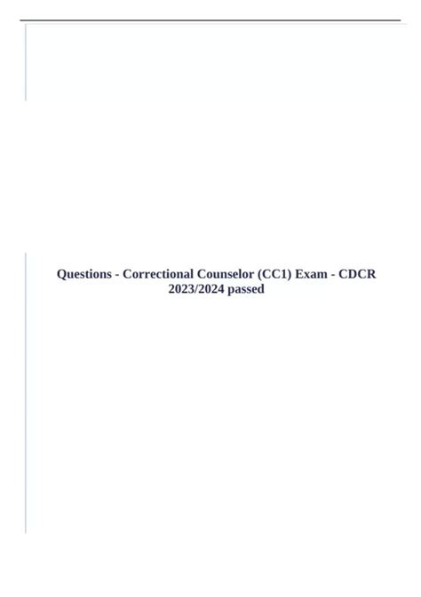 Questions Correctional Counselor Cc1 Exam Cdcr 2023 2024 Passed
