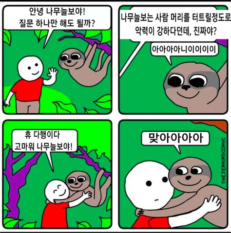 숲속에서 나무늘보 만나는manhwa 재미있는  웃긴 밈 나무늘보