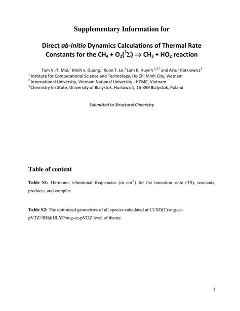 Pdf Supplementary Information For Direct Ab Initio Dynamics