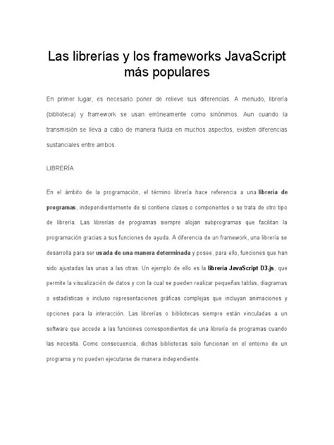 Las Librerías Y Los Frameworks Javascript Más Populares Pdf