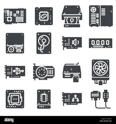 vector computer hardware icons pc components set on white background