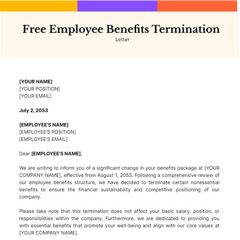 Employee Benefits Termination Letter Template Edit Online And Download Example